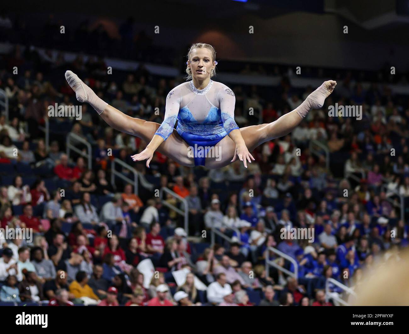 March 18, 2023: Florida's Rachel Baumann leaps into the air during her floor routine at the 2023 ...