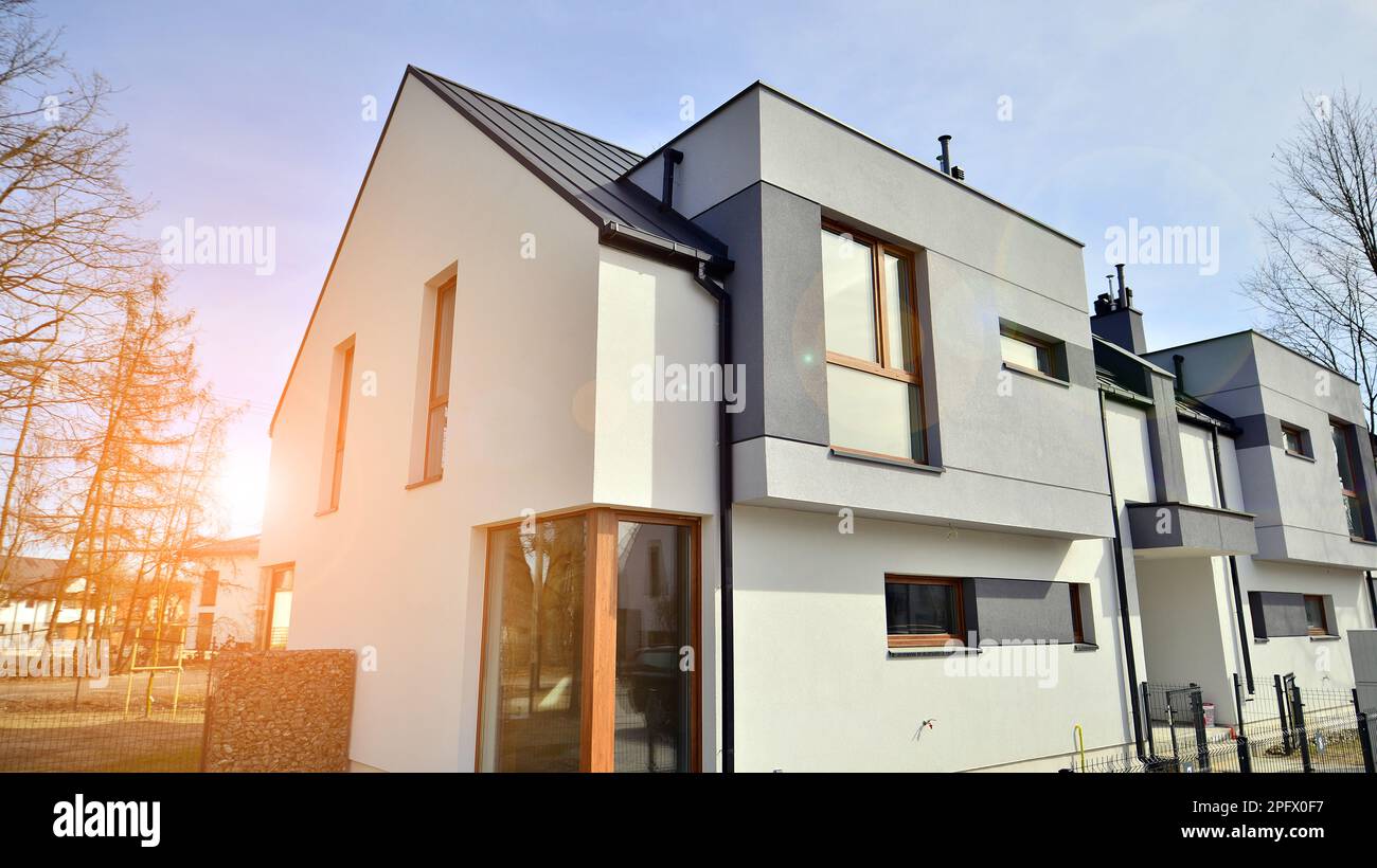 Modern single-family house facade. Upscale house in suburb area Stock ...