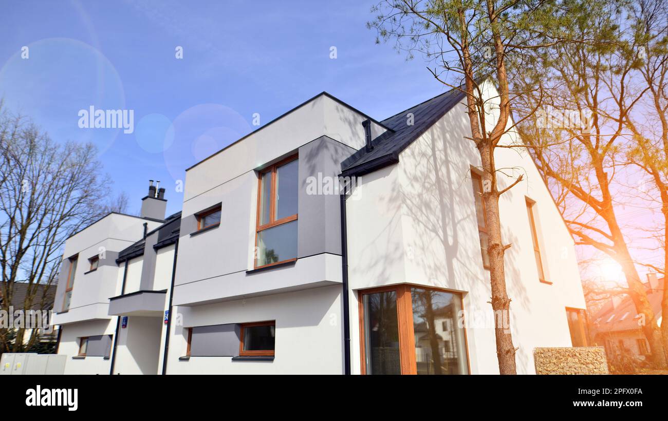 Modern single-family house facade. Upscale house in suburb area Stock ...
