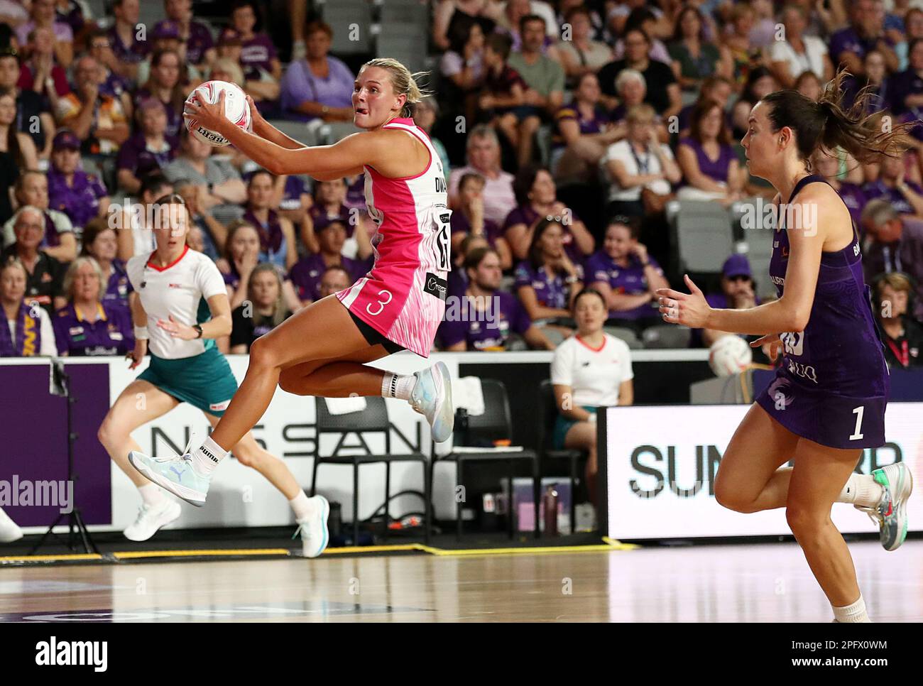 Tippah Dwan of the Thunderbirds in action during the Super Netball ...