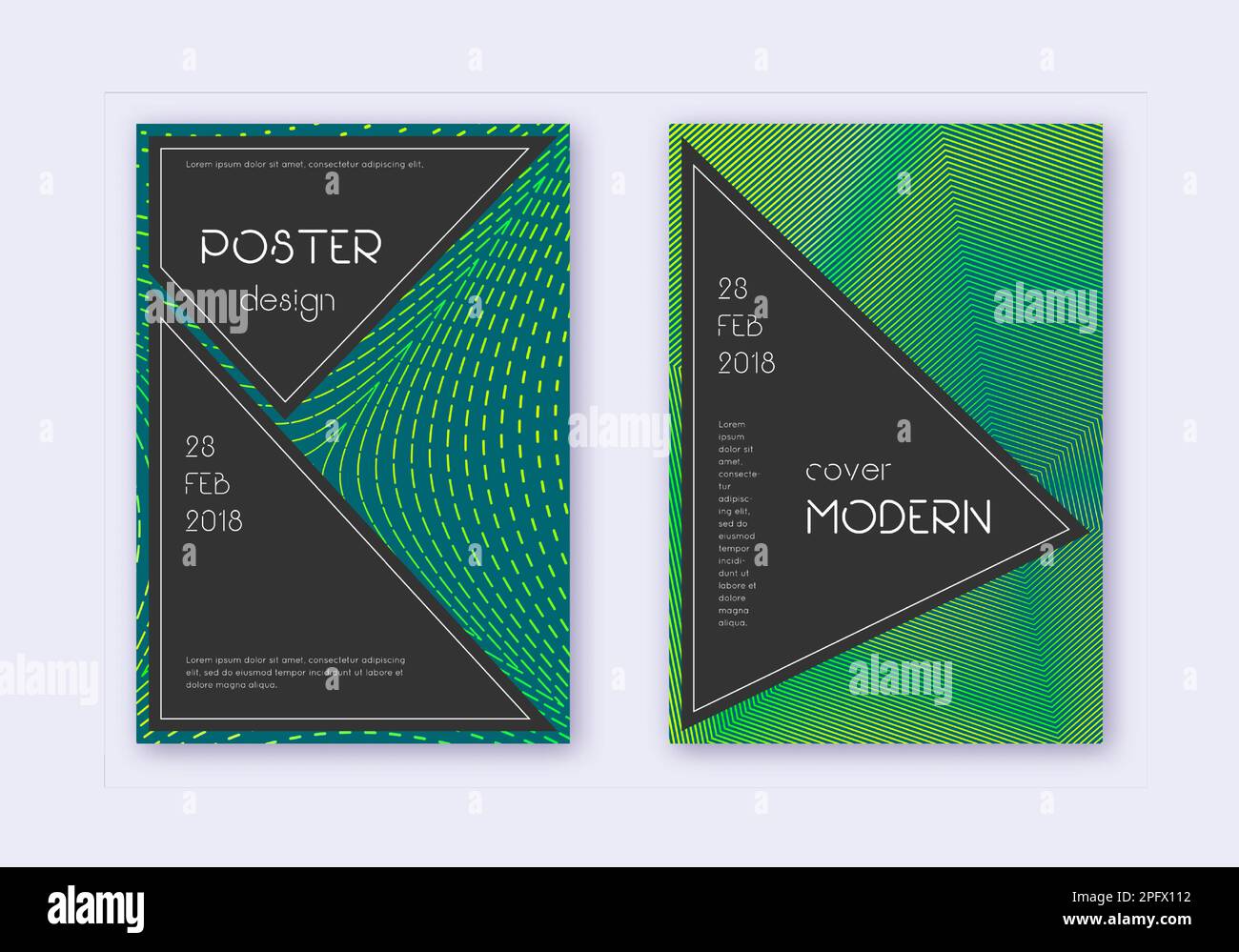 Black cover design template set. Green abstract lines on dark ...