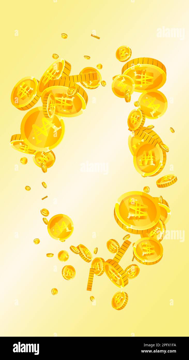 Korean won coins falling. Scattered gold WON coins. Korea money. Great ...
