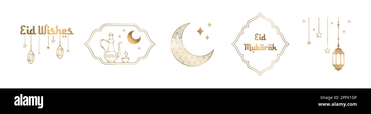 golden collection for Ramadan Mubarak and Eid al Fitr. Greeting cards ...