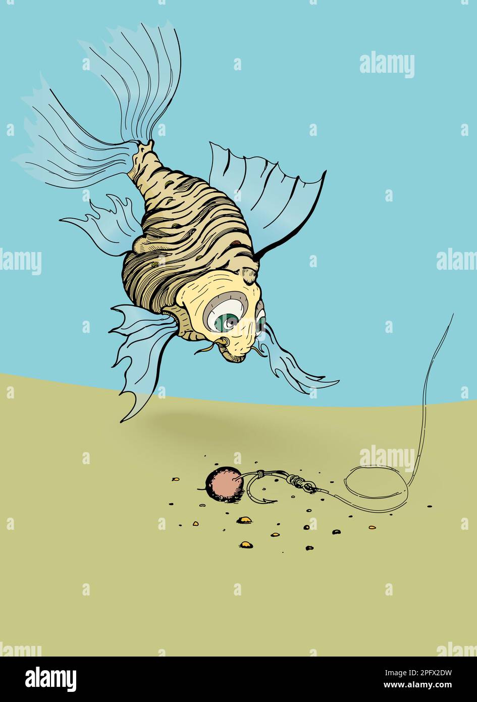 Cartoon looking carp fish find hook with boil Stock Photo - Alamy