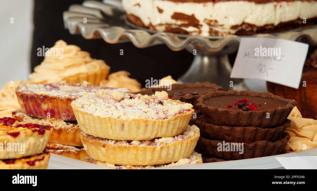 Forest fruit tarts, chocolate tarts with salt caramel and lemon tarts ...