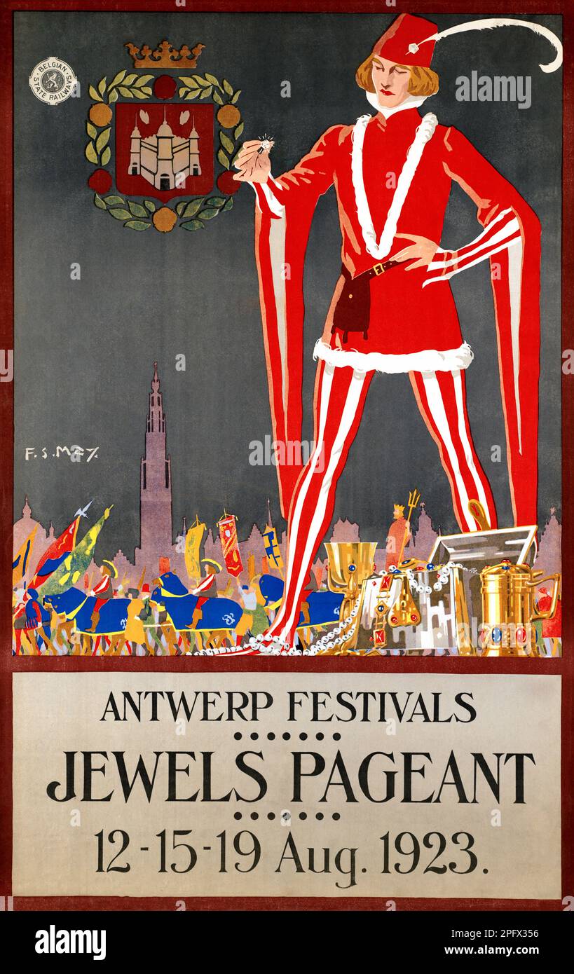 Antwerp festivals. Jewels pageant by F.S. May (dates unknown). Poster ...