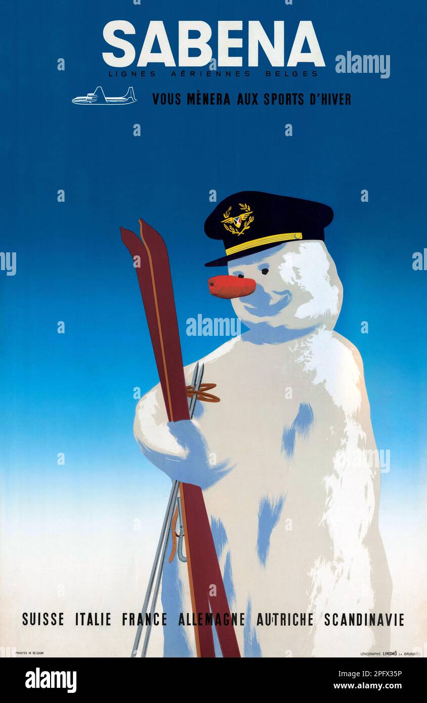 Sabena vous mènera aux sports d'hiver. Artist unknown. Poster published ...