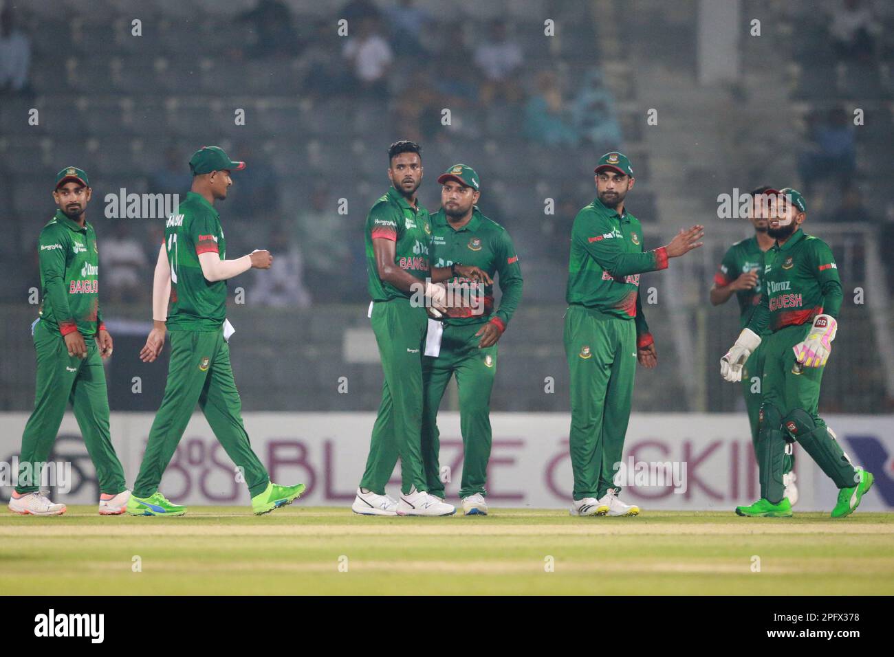 Ebadot Hossain (3rd right) celebrates one of his fourth wockeyts along ...