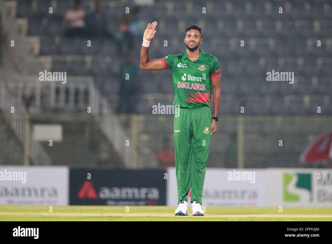 Ebadot Hossain salute after gets his fourth wickets during the ...