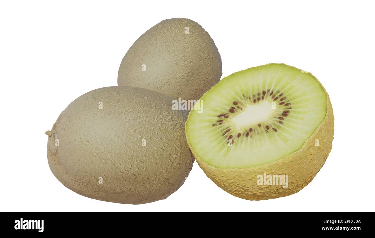 Ripe whole kiwi fruit and half kiwi fruit isolated on transpatent ...