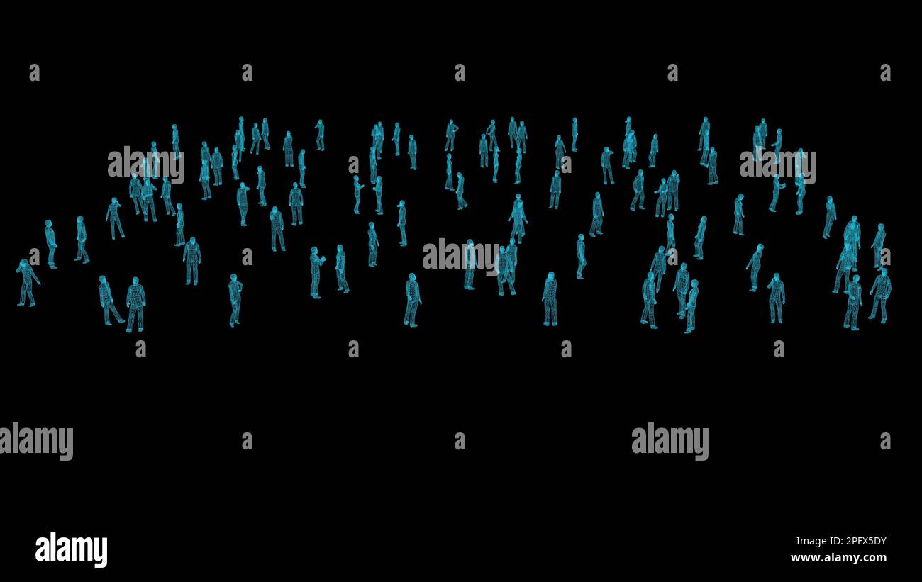 Blue crowd of people on black 3d render Stock Photo - Alamy