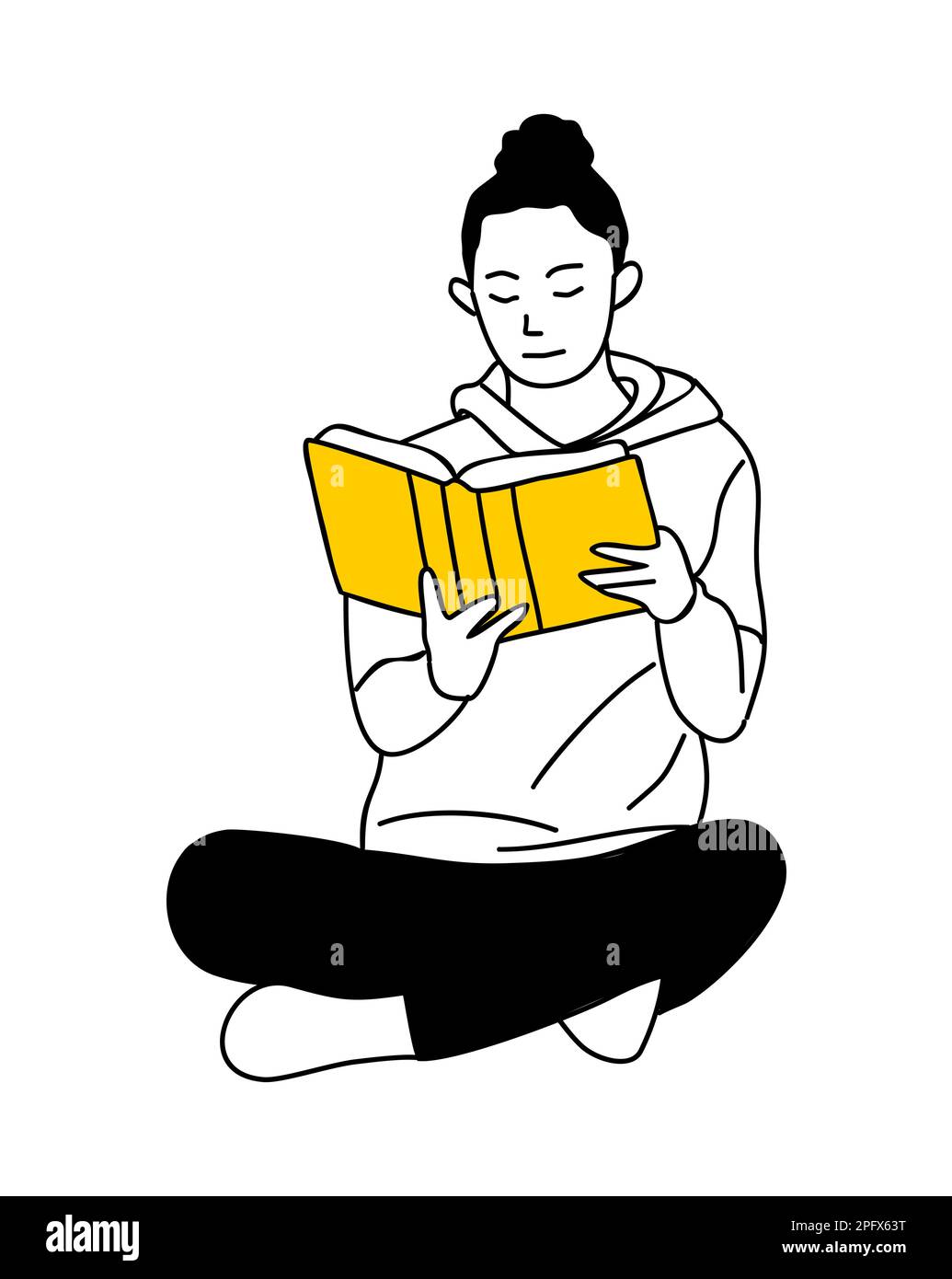 Linear vector drawing of young girl reading book Stock Vector Image ...