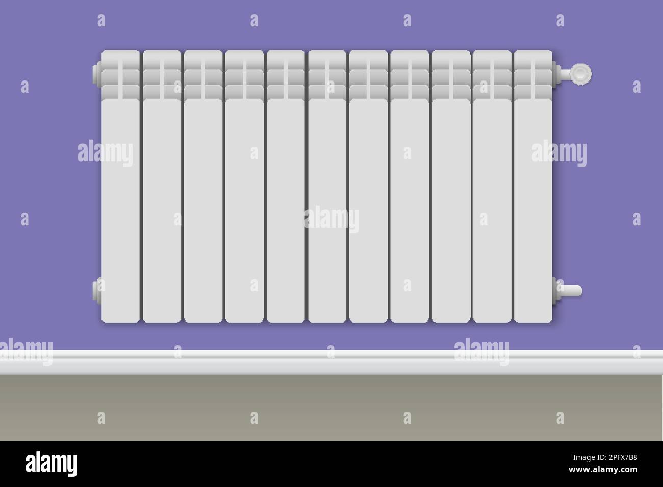 3d realistic heating battery. Domestic radiator on the wall Stock ...