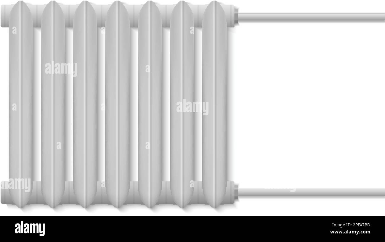 3d realistic heating battery. Domestic radiator on the wall Stock ...