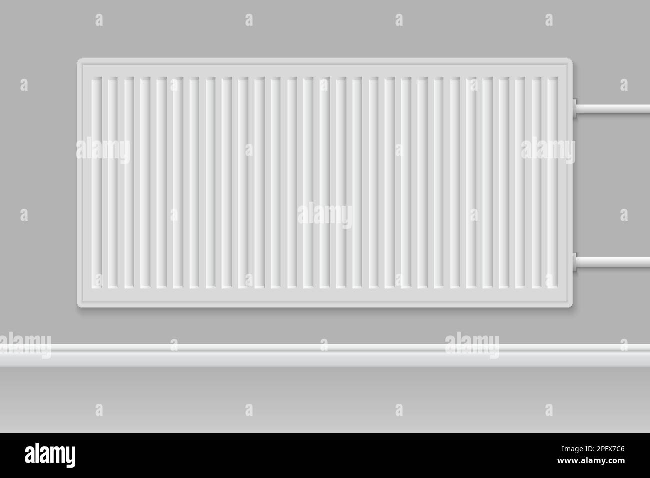 3d realistic heating battery. Domestic radiator on the wall Stock ...