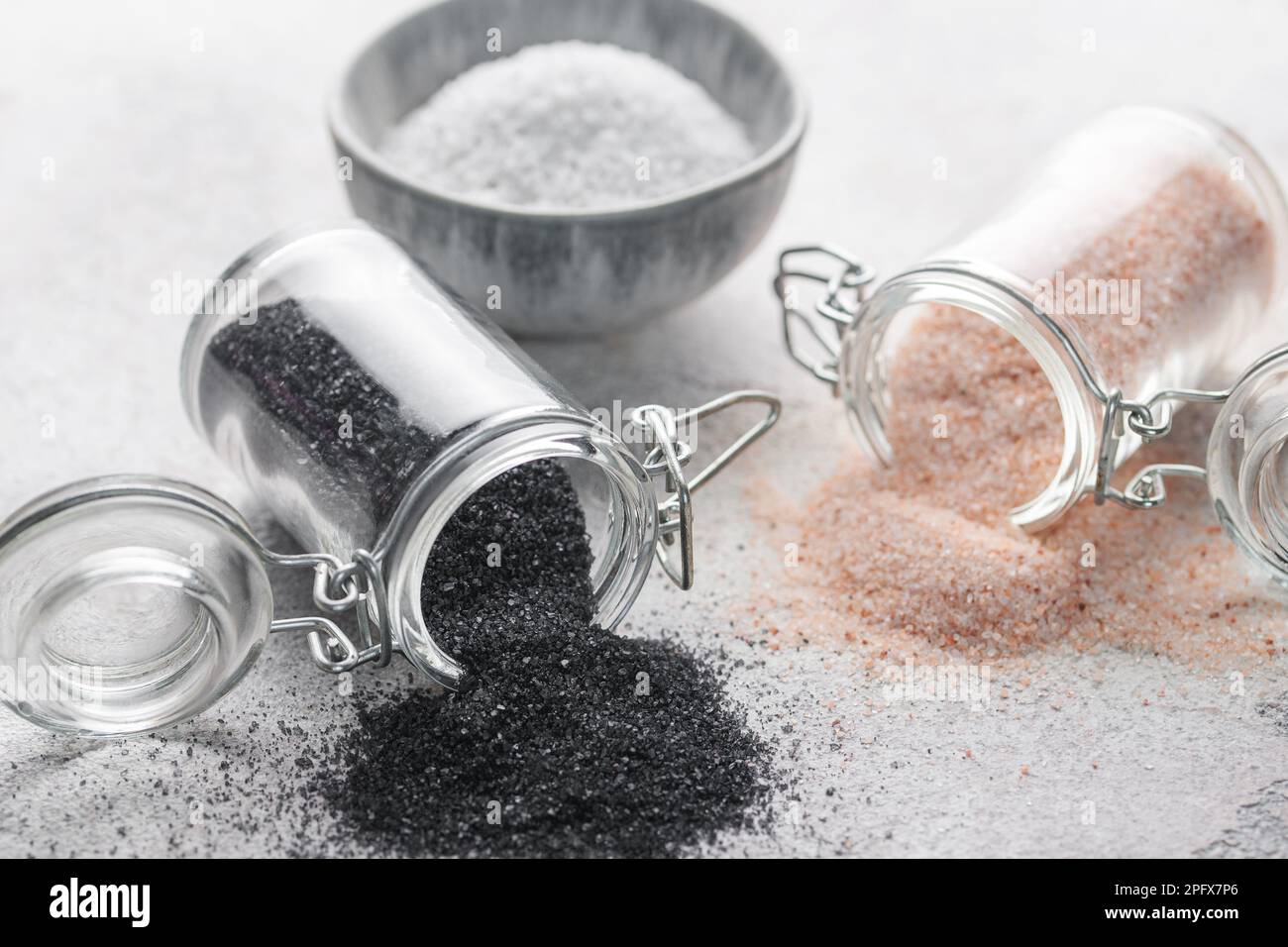 Jars of Hawaiian black lava sea salt and himalayan pink salt. Healthy ...