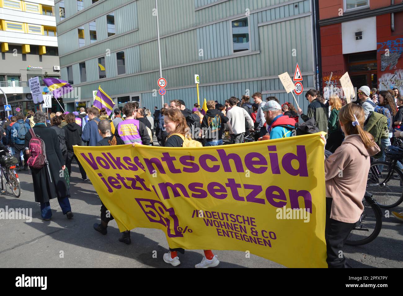 Berlin, Germany - March 18, 2023 - Hundreds protest at Kottbusser Tor ...
