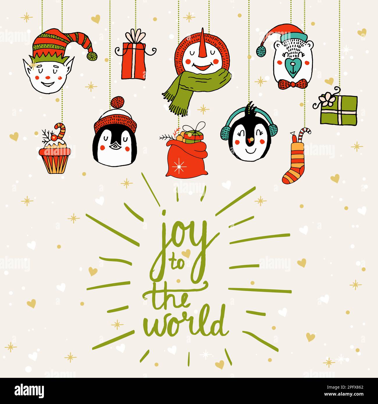 Vector set of cute characters. New year Christmas Winter Collection ...