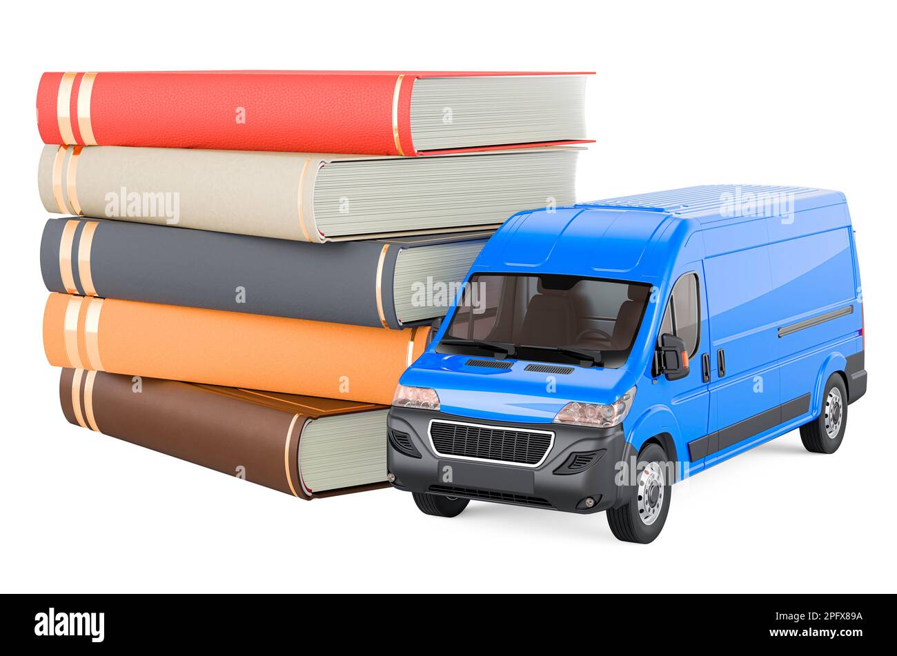 Books with delivery van, 3D rendering isolated on white background ...
