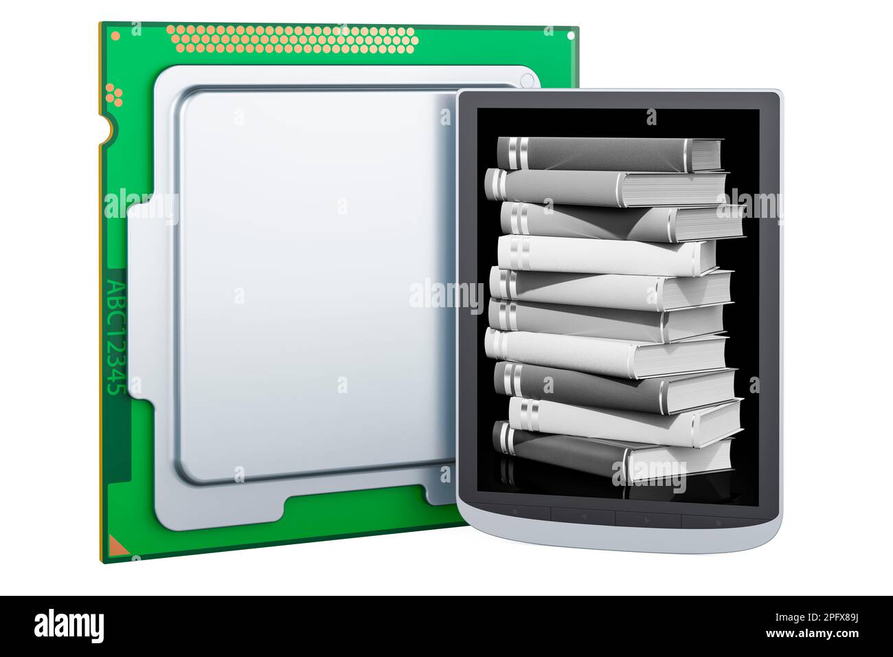 CPU with digital e-book, 3D rendering isolated on white background ...