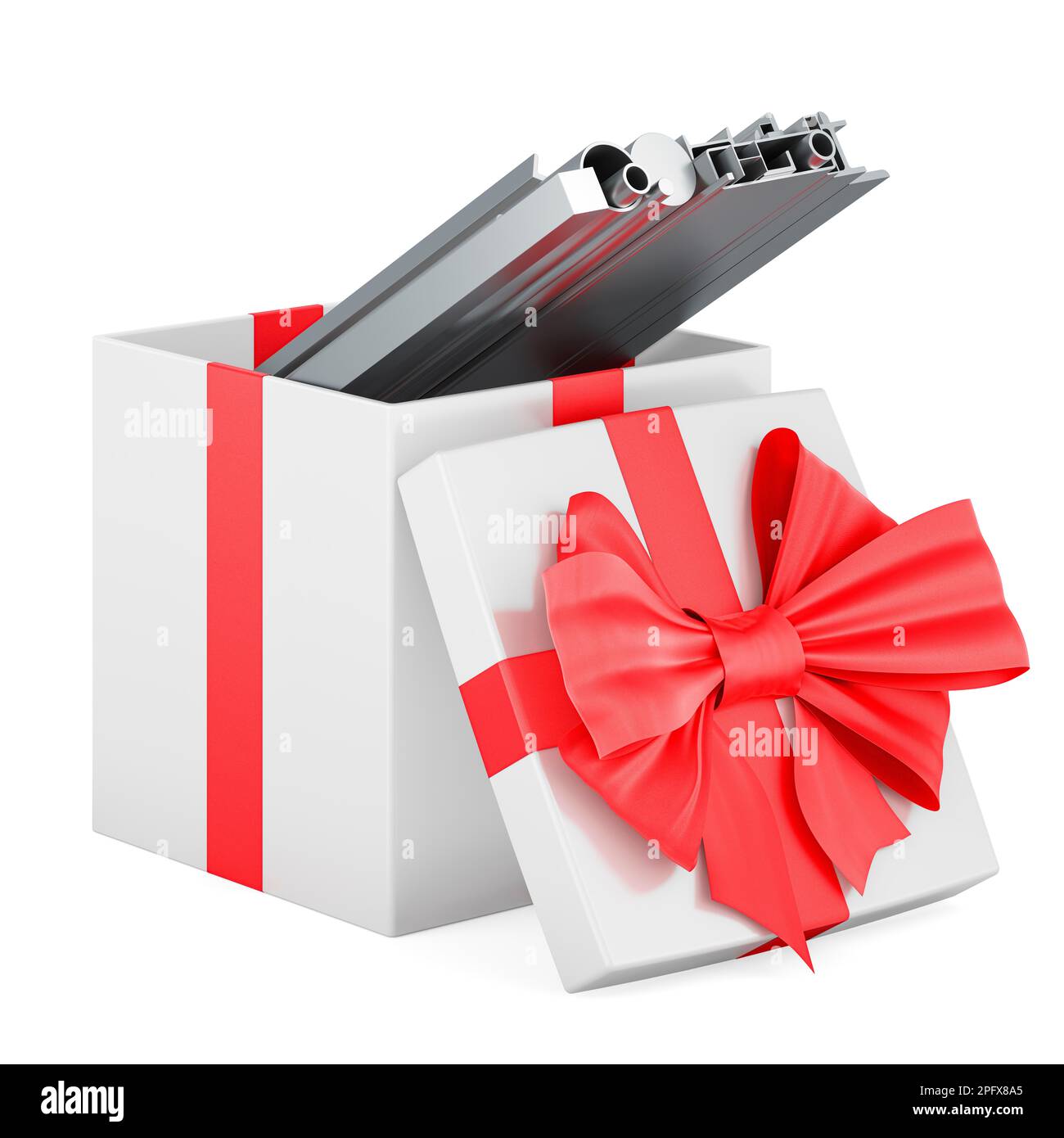 Stack of Rolled Metal Products inside gift box, present concept. 3D ...
