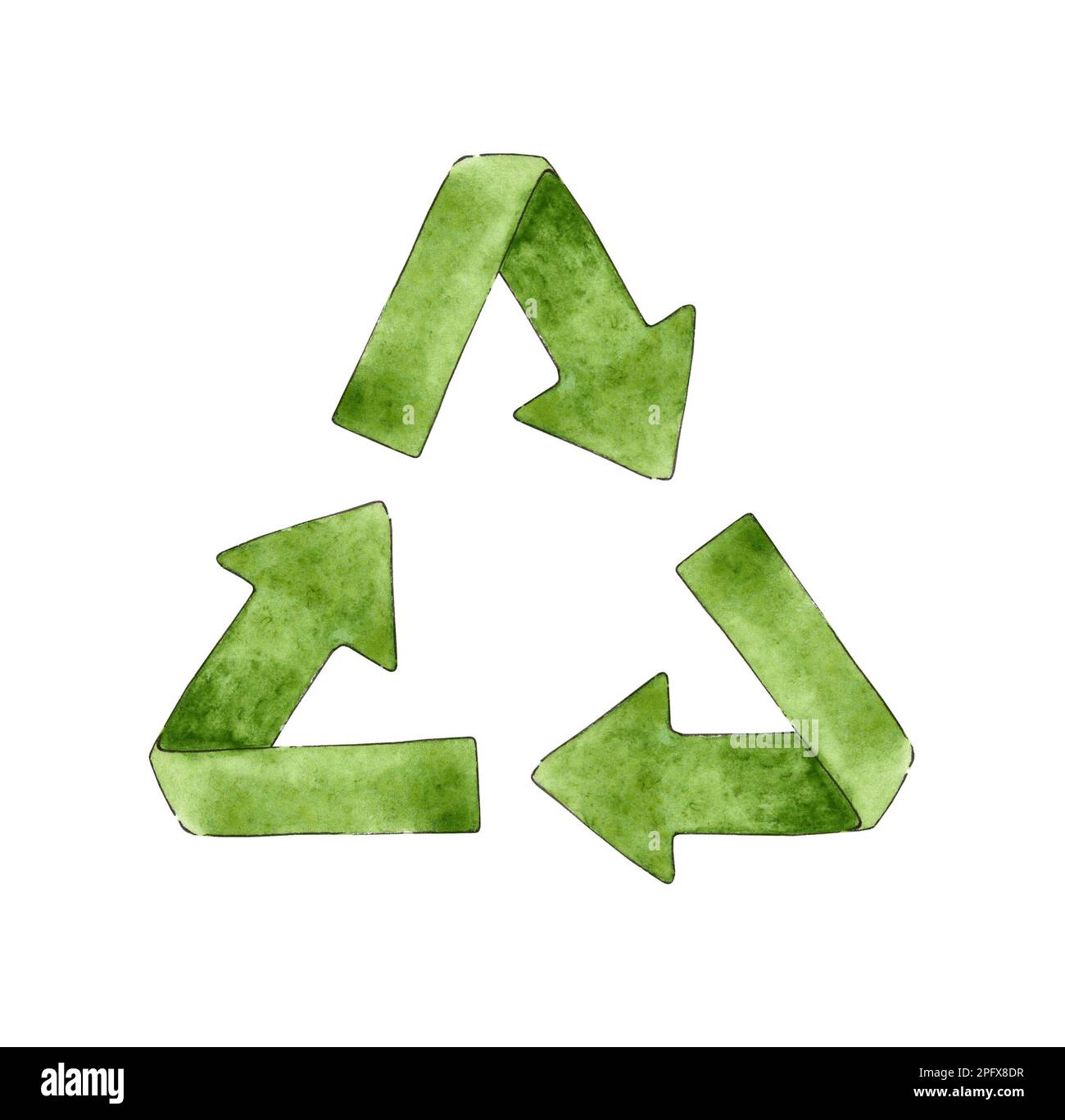 Watercolor illustration green garbage recycling sign isolated. Reuse ...