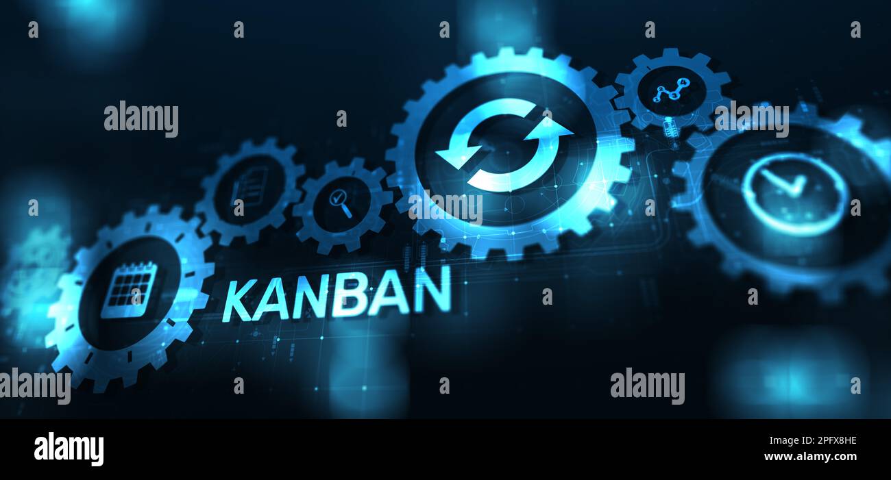 Kanban work flow process management system concept on virtual screen ...