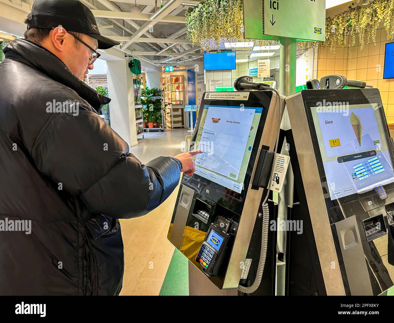 Paris, France, Man Using Vending Machine to Buy Food in IKEA Store ...