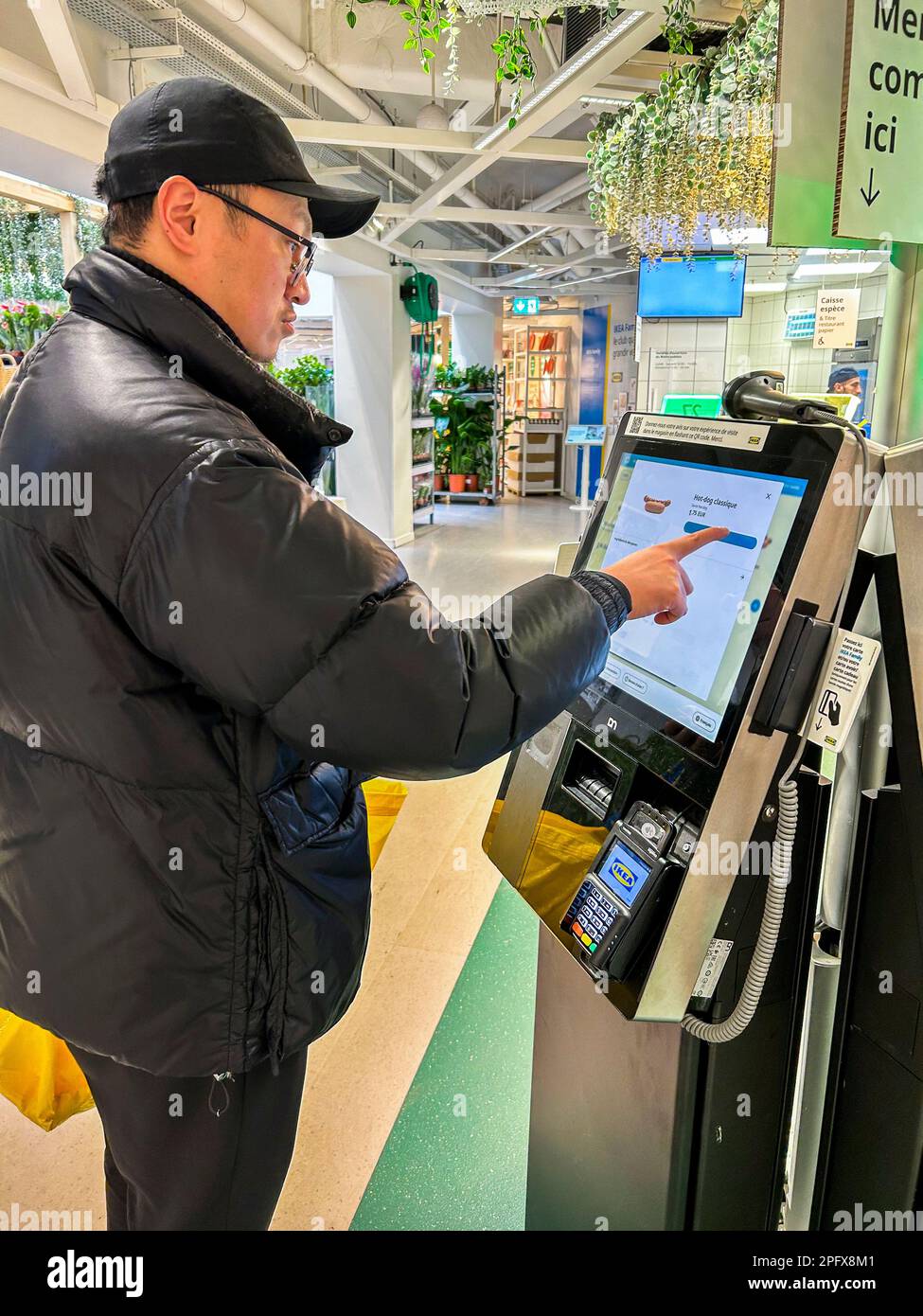 Paris, France, Man Using Vending Machine to Buy Food in IKEA Store ...
