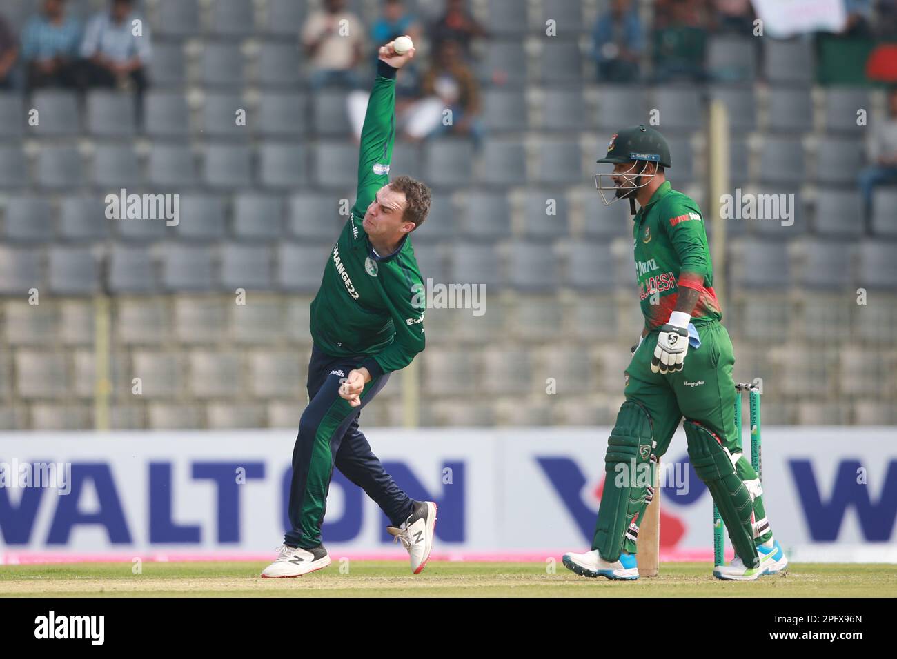 Andy McBrine bowl during the Bangladesh-Ireland 1st ODI match at Sylhet ...
