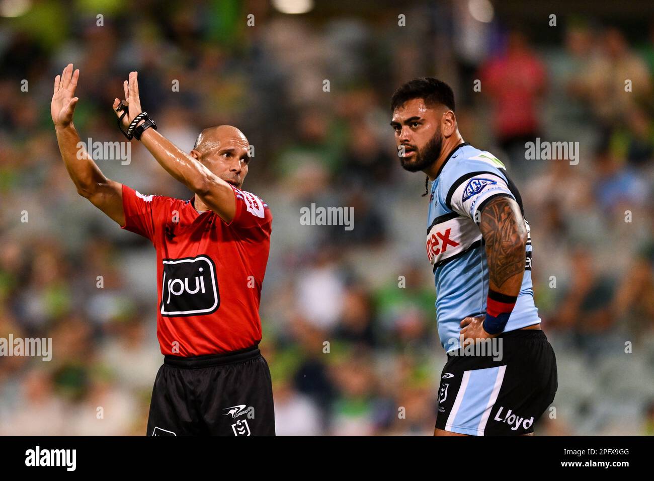 Royce Hunt of the Sharks is sin-binned during the NRL Round 3 match ...