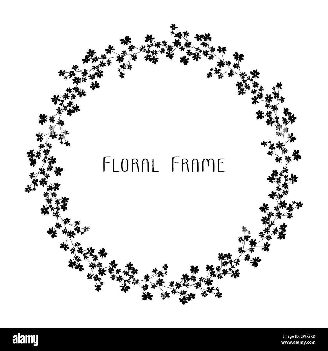 Hand drawn delicate floral frame, a wreath of black small flowers Stock ...