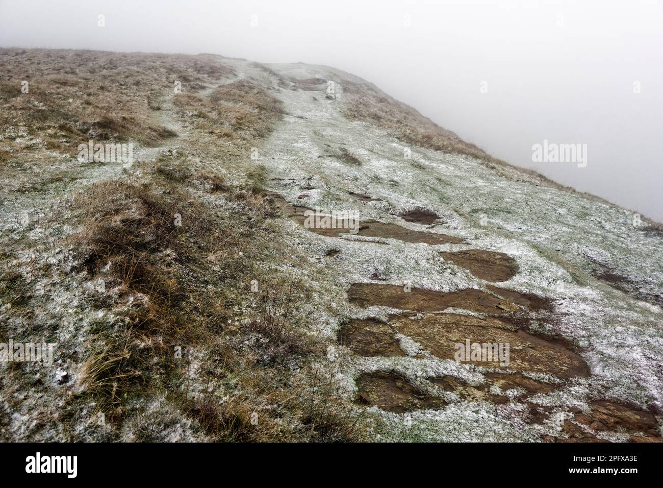 Path down Hay Bluff in winter, Brecon Beacons, Powys, Wales, UK Stock ...