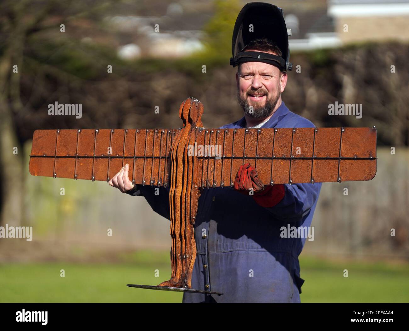 Metal sculptor Craigie Ross puts the finishing touches to another huge ...