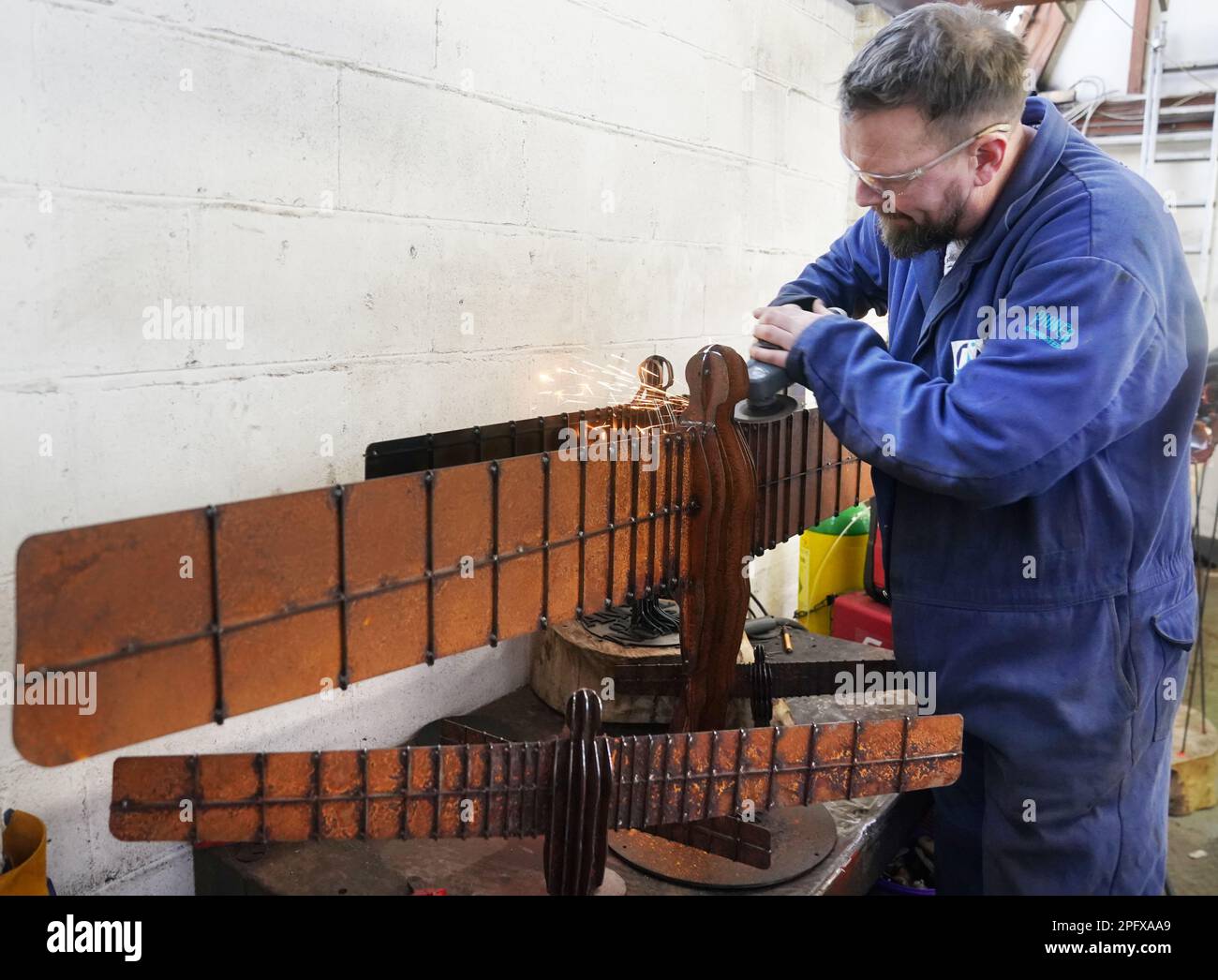 Metal sculptor Craigie Ross puts the finishing touches to another huge ...