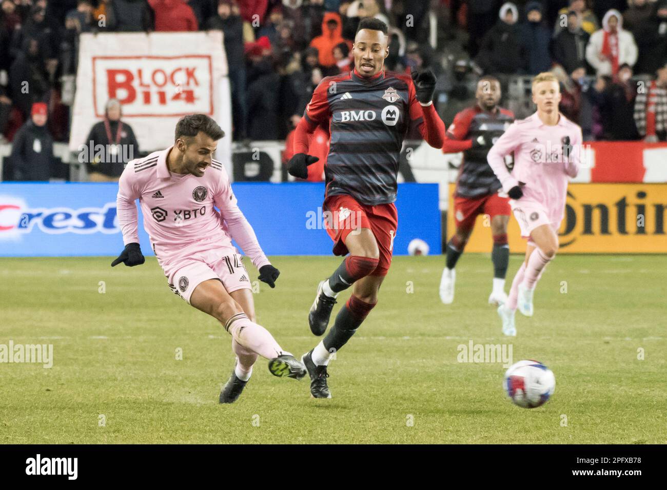 Toronto, Canada. 18th Mar, 2023. Corentin Jean #14 (L) and Mark-Anthony ...