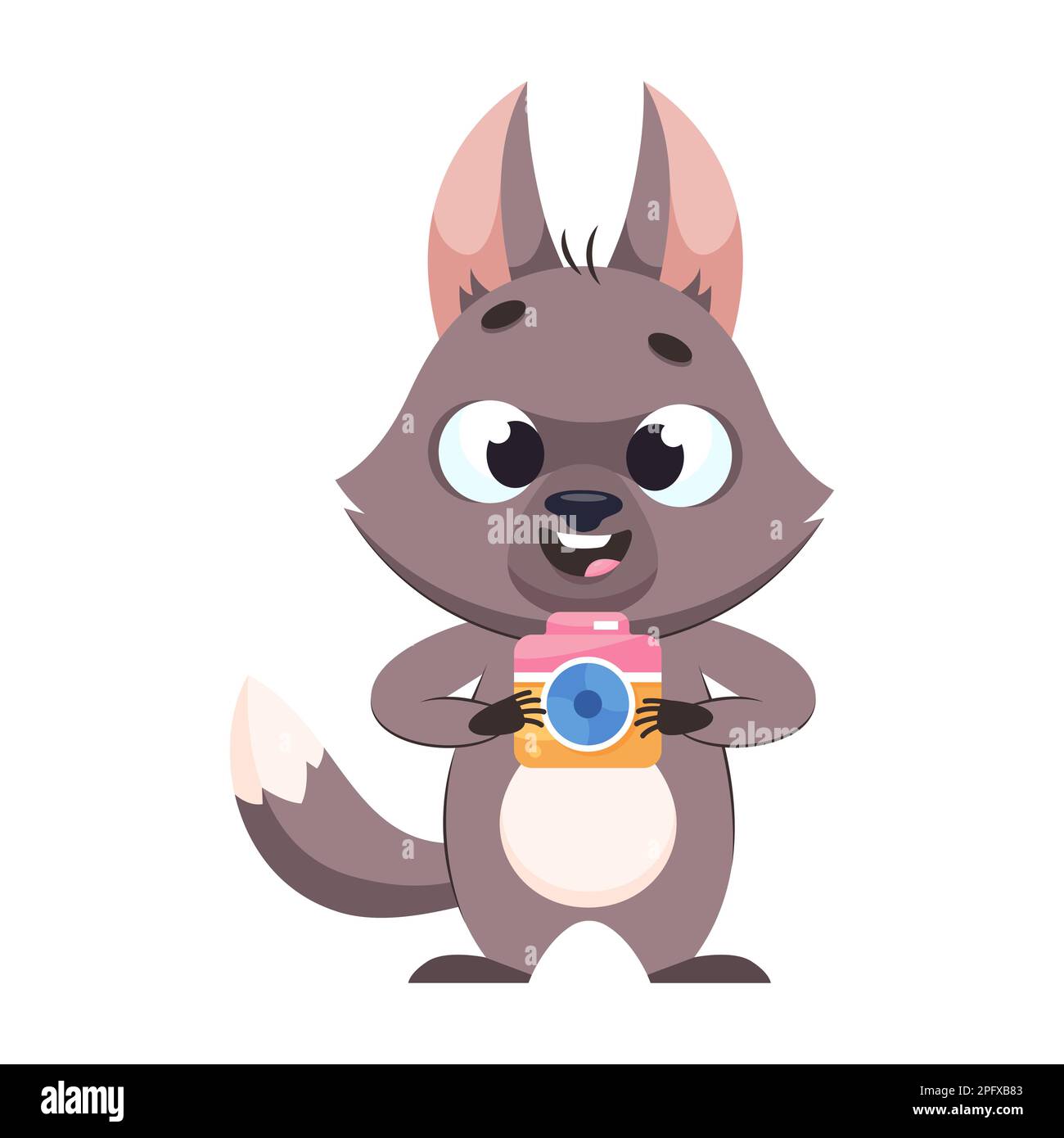Happy wolf holding camera cartoon vector illustration Stock Vector ...