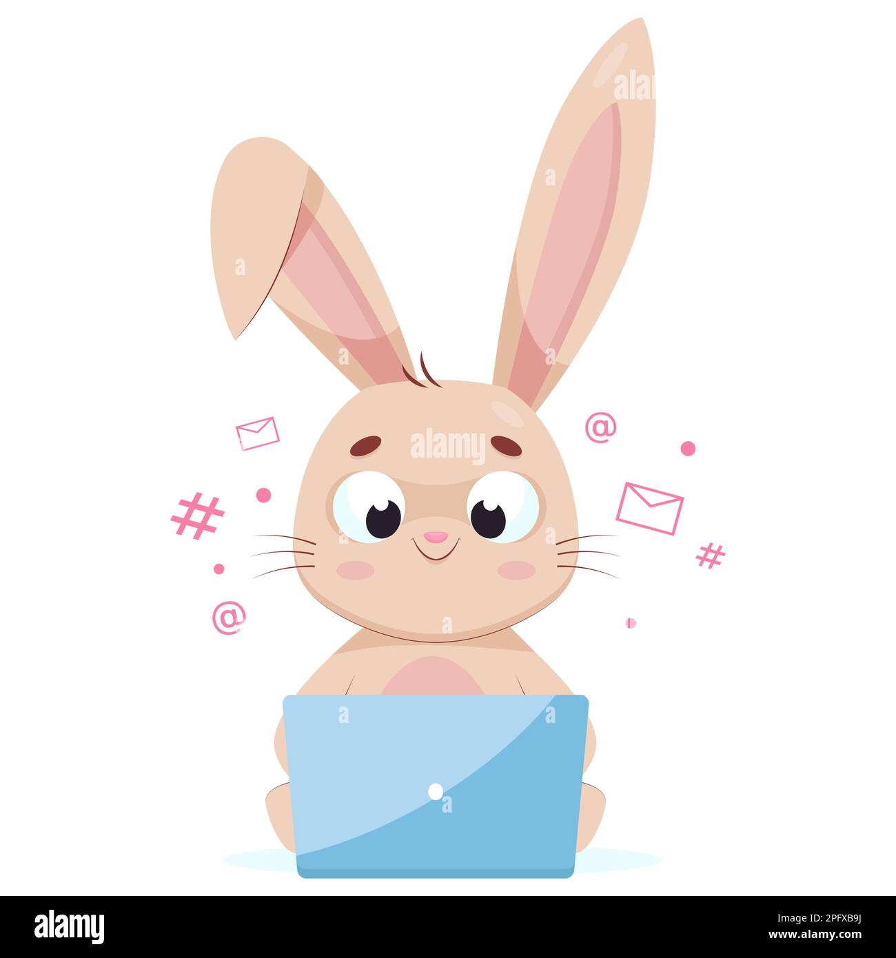 Cute rabbit working on laptop cartoon vector illustration Stock Vector ...