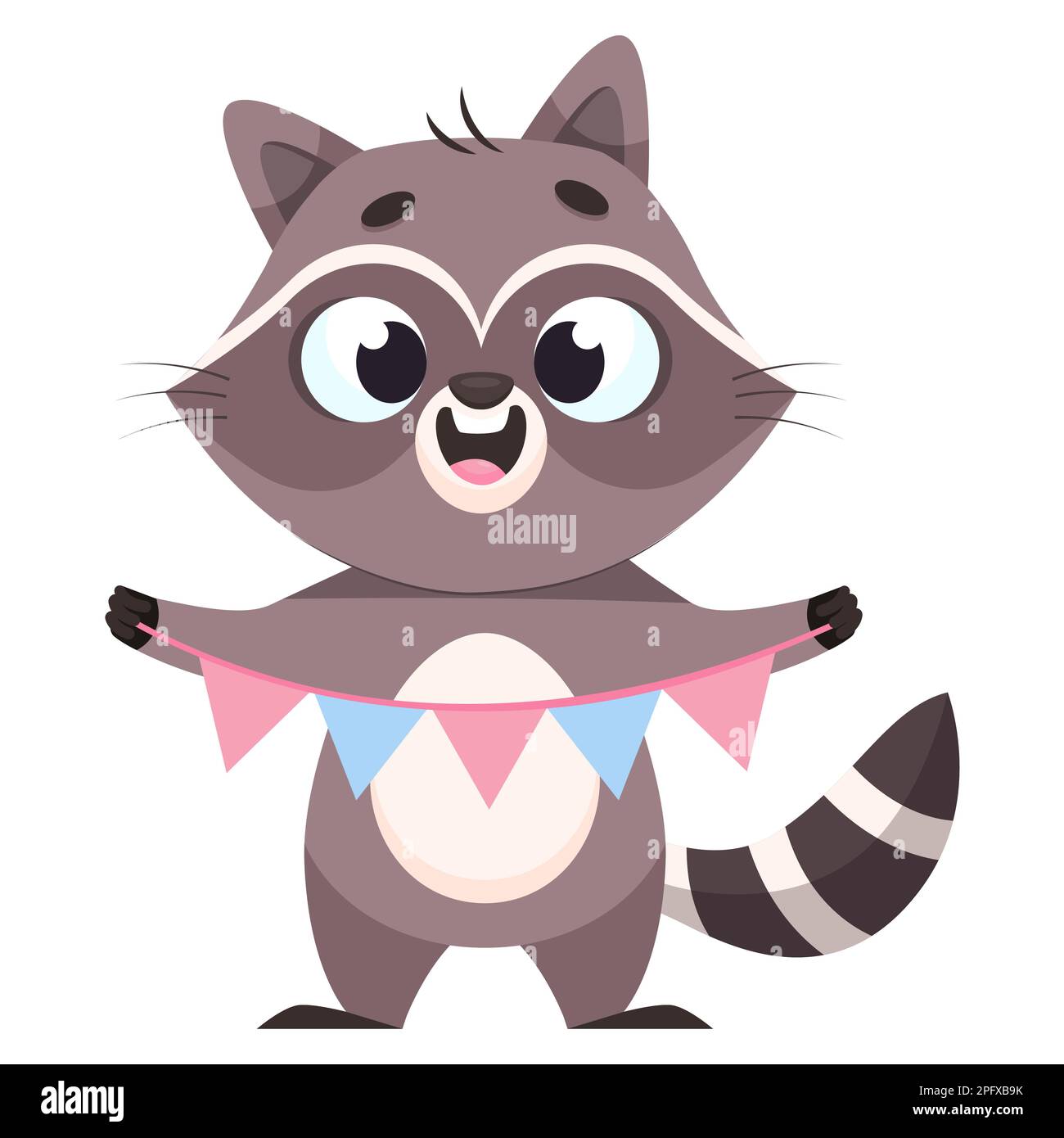 Racoon holding garland with flags cartoon vector illustration Stock ...