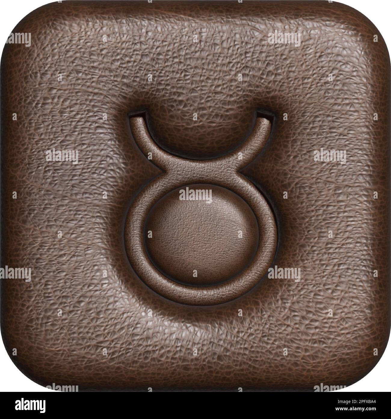 Taurus. Three-dimensional square button of the zodiac sign. Three ...