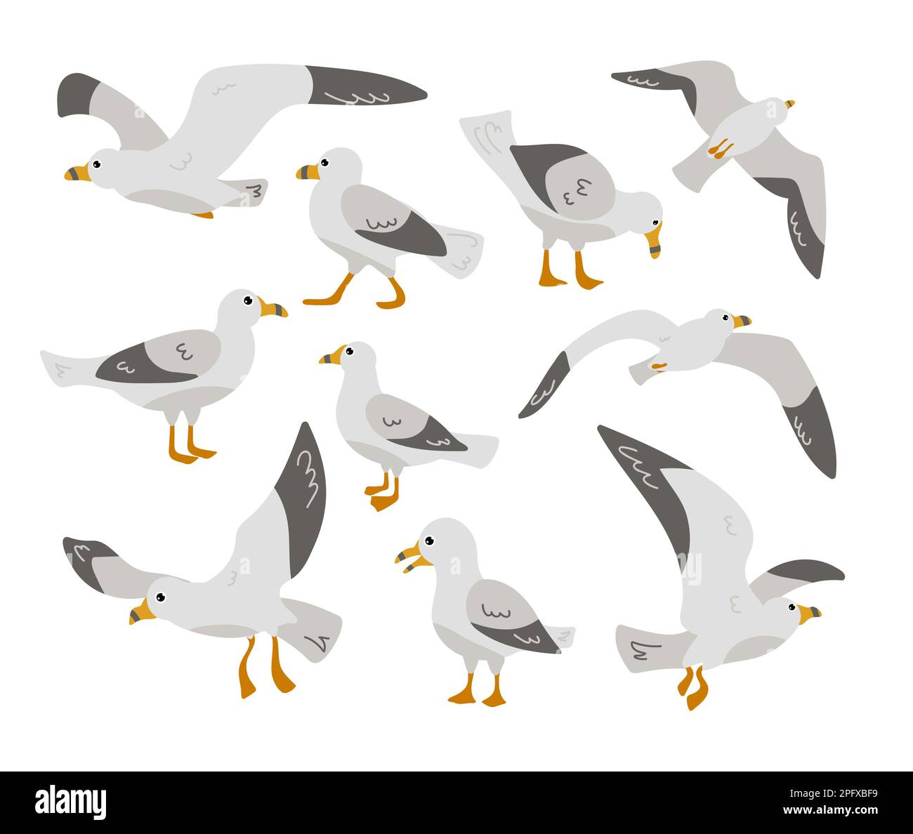 Seagull cartoon character flat vector illustrations set Stock Vector ...