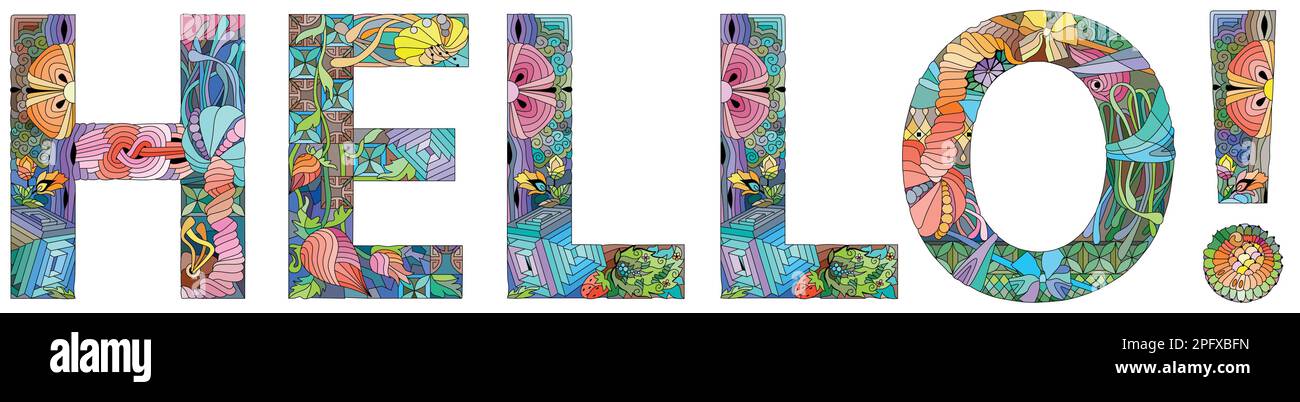 Hand-painted art design. Hand drawn illustration word HELLO with an ...