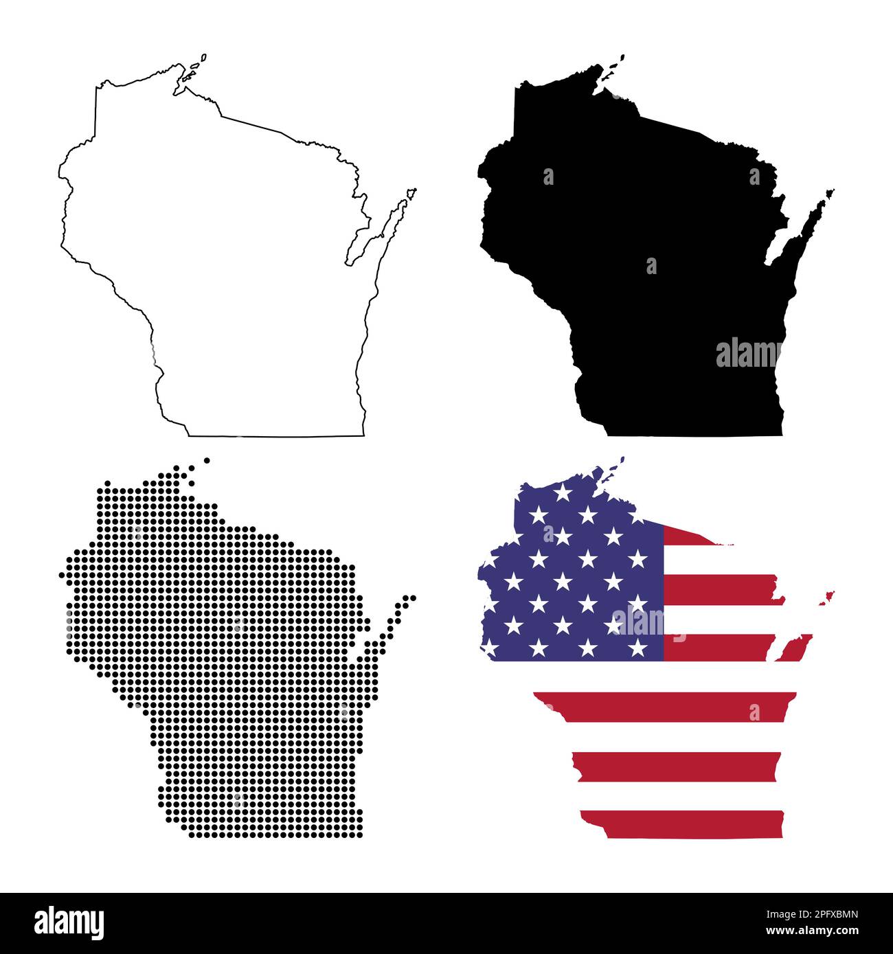 Set of Wisconsin map shape, united states of america. Flat concept icon ...