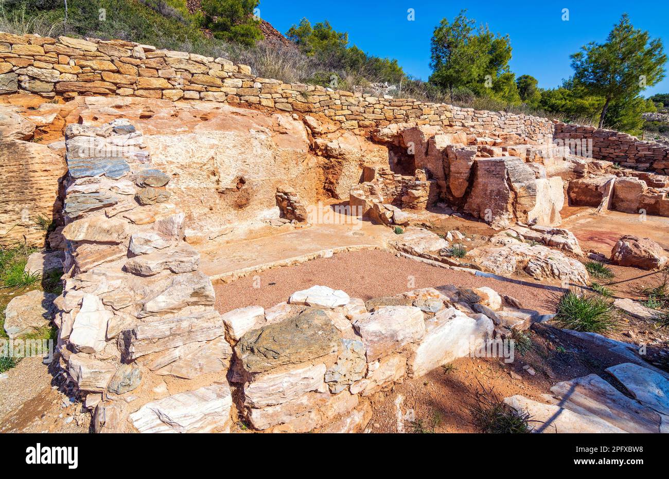 View of the historical site of Lavrion Ancient Silver Mines. Greece ...