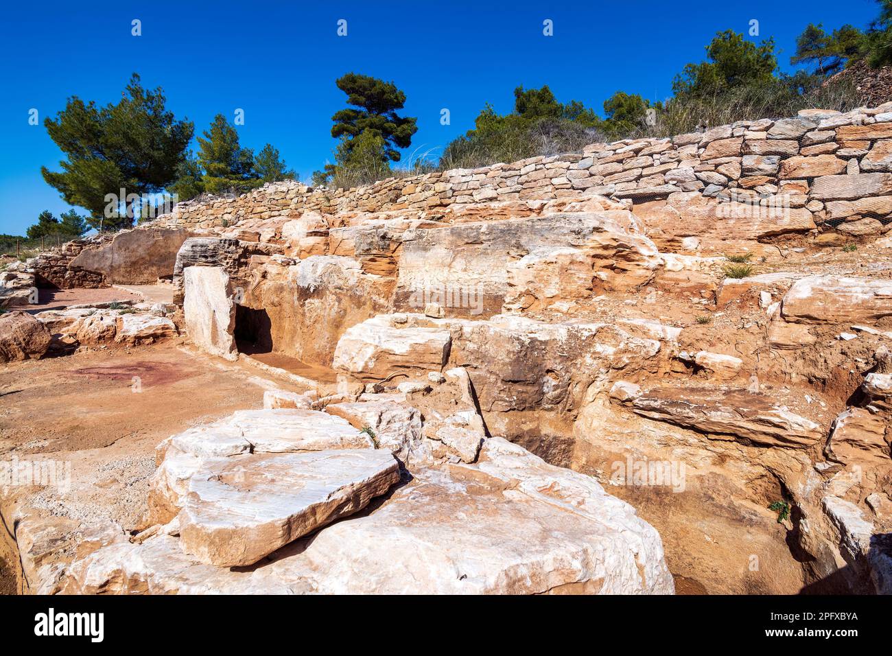 View of the historical site of Lavrion Ancient Silver Mines. Greece ...