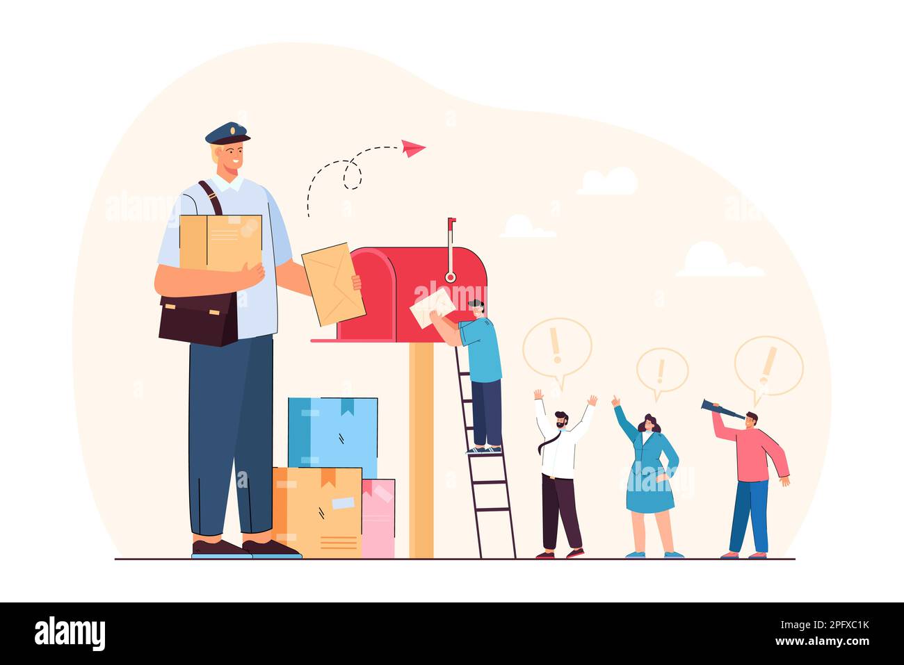 Tiny people receiving letters flat vector illustration Stock Vector ...