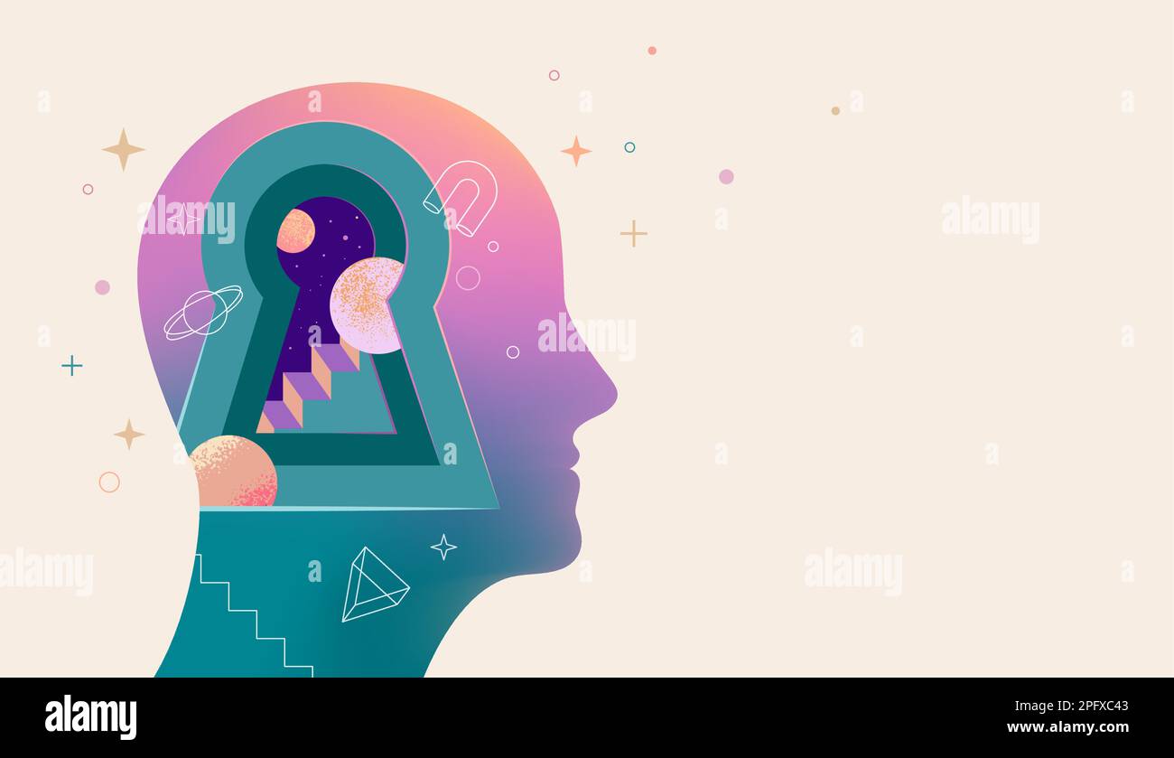 Psychology, Dream, Mental Health concept illustration. Brain ...