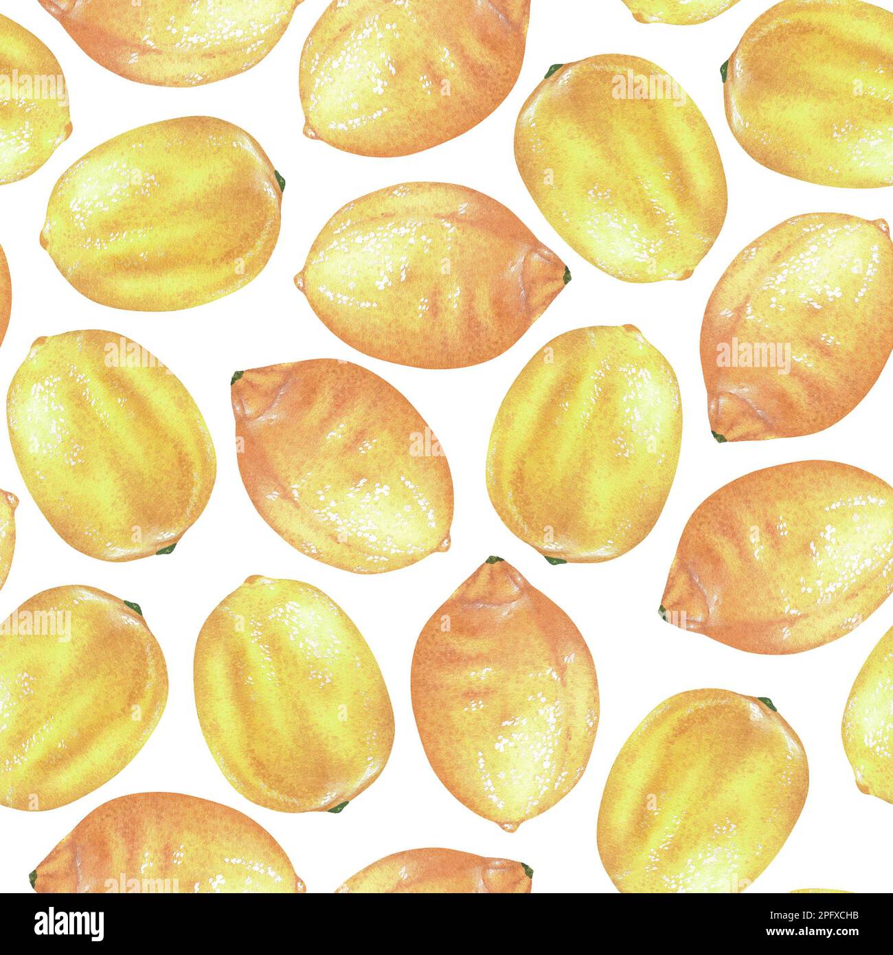 Seamless pattern yellow lemon. Watercolor illustration. Isolated on a ...