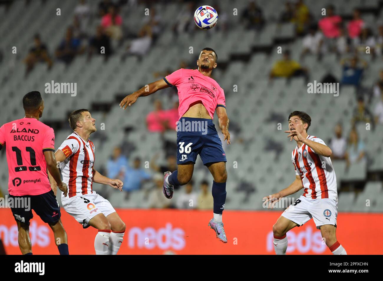Ali Auglah of the Bulls headers the ball during the A-League Men's ...