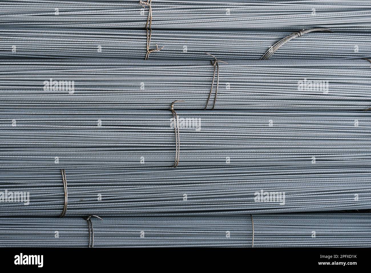 Warehouse of metal building rebar. Abstract texture with lines ...